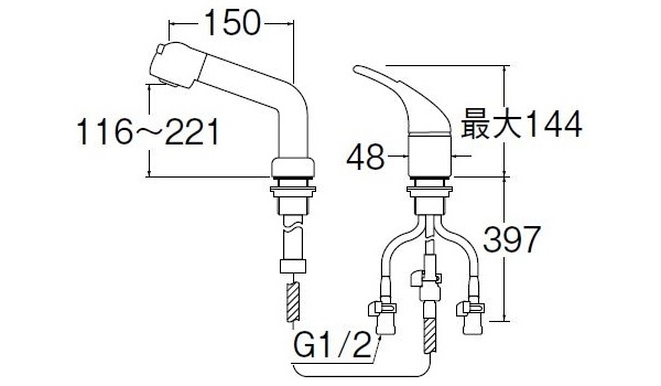 シングルスプレー水栓 K3761JV-C-13 | 配管部品の通販店のダンドリープロ