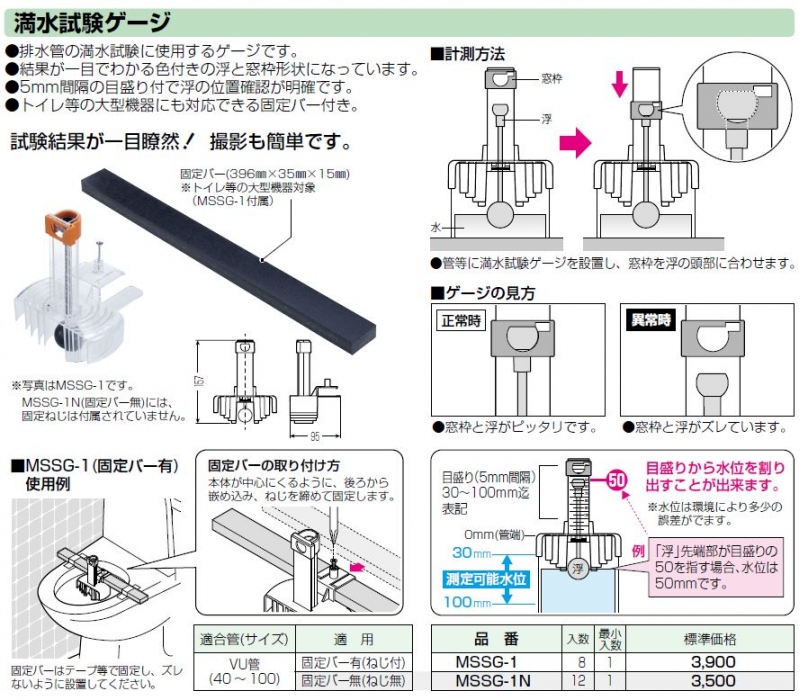 満水試験ゲージ MSSG-1 | 配管部品の通販店のダンドリープロ