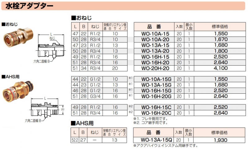 水栓アダプター WO-13A-15Q | 配管部品の通販店のダンドリープロ